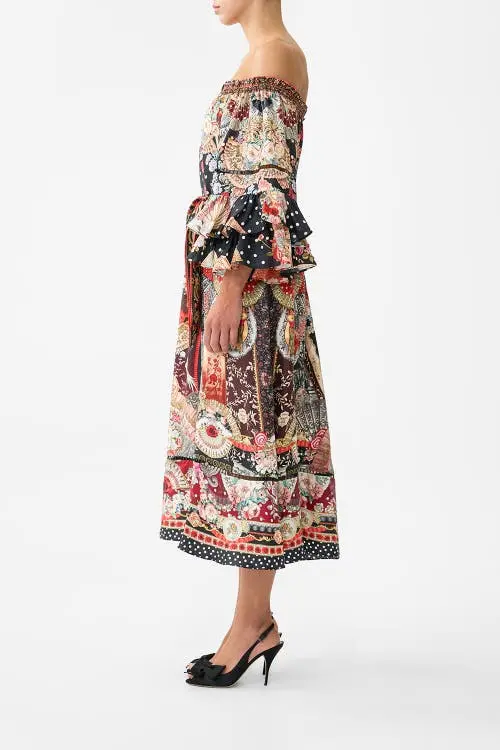 Buy Camilla Off-the-shoulder Midi Dress With Frill Sleeves - Daughters Of Duende At 40% Off