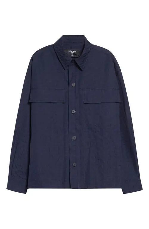 Balmain Monogram Cotton Jacquard Button-up Shirt - 6ub Marine
