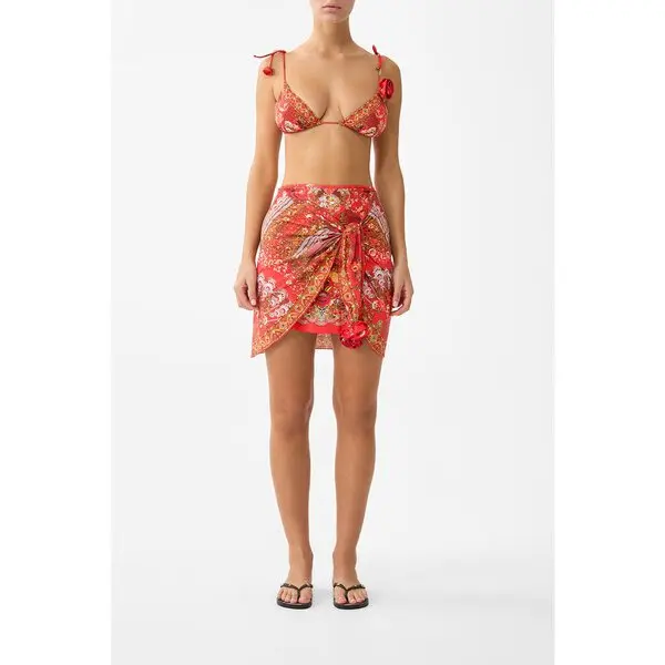 Camilla Layered Mini Sarong W Rosette Tie Front - Olé Olé