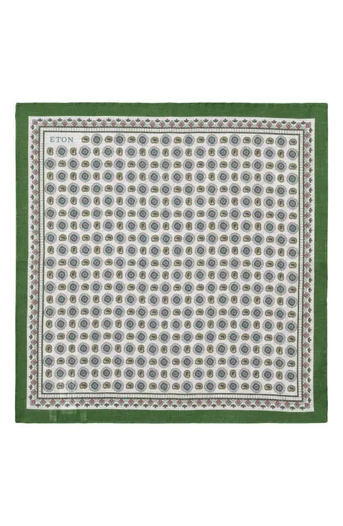 Eton Geometric Print Linen Pocket Square - Medium Green