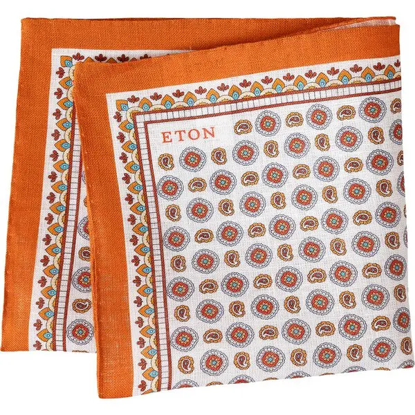 Eton Geometric Print Linen Pocket Square - Medium Orange