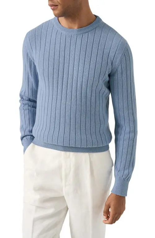Eton Rib Knit Cotton Crewneck Sweater - Light Blue
