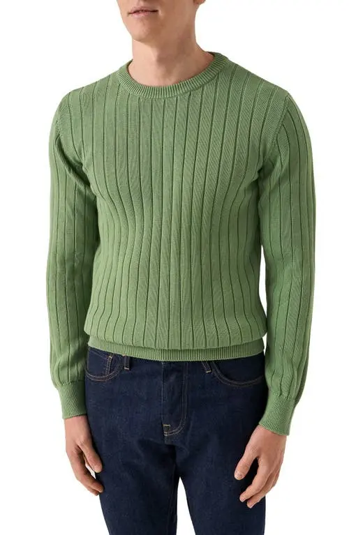Eton Rib Knit Cotton Crewneck Sweater - Light Green