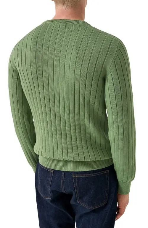 Eton Rib Knit Cotton Crewneck Sweater - Light Green