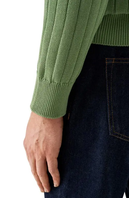 Eton Rib Knit Cotton Crewneck Sweater - Light Green