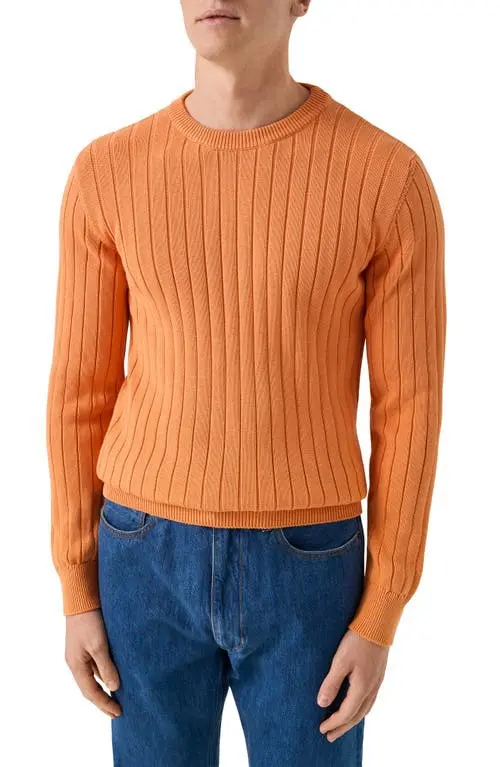 Eton Rib Knit Cotton Crewneck Sweater - Medium Orange