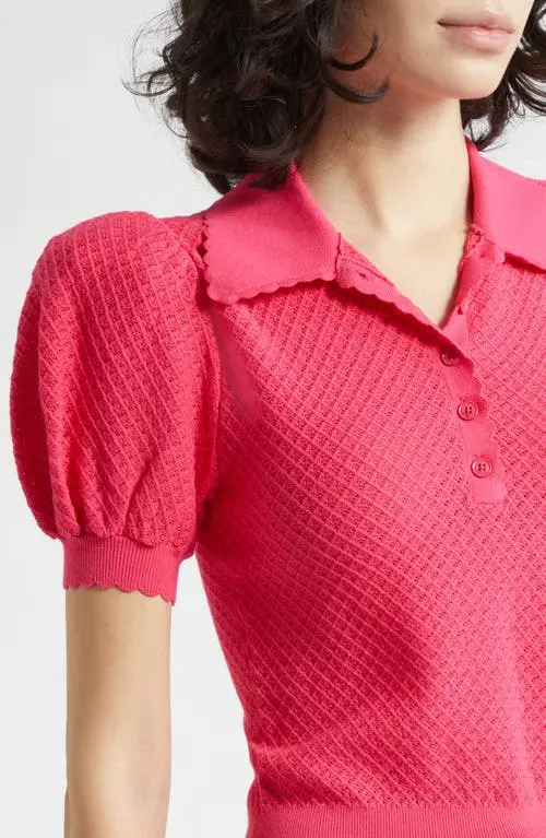 Alice + Olivia Ramona Pointelle Polo Sweater