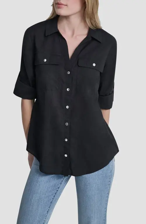 Dkny Short Sleeve Roll Tab Shirt - Black