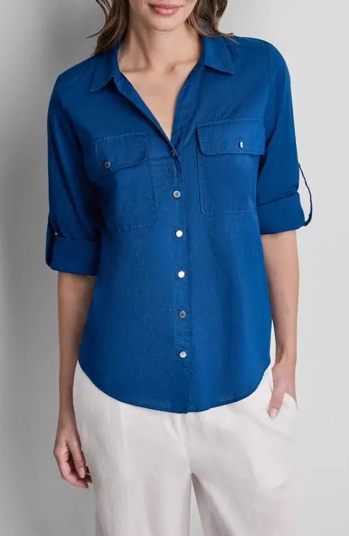 Dkny Short Sleeve Roll Tab Shirt - Cobalt