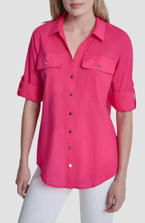 Dkny Short Sleeve Roll Tab Shirt - Hot Pink