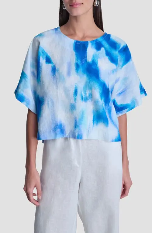 Dkny Pattern Boxy Linen Top - Misted Surf