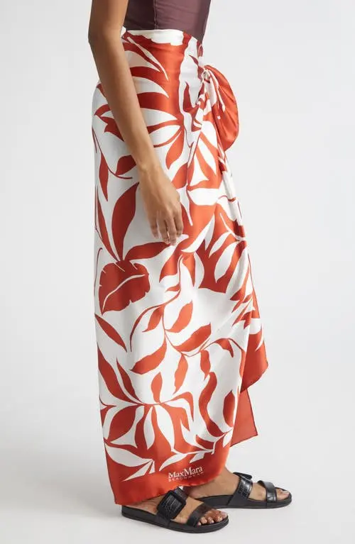 Max Mara Beachwear Foam Leaf Print Silk Scarf - Coral