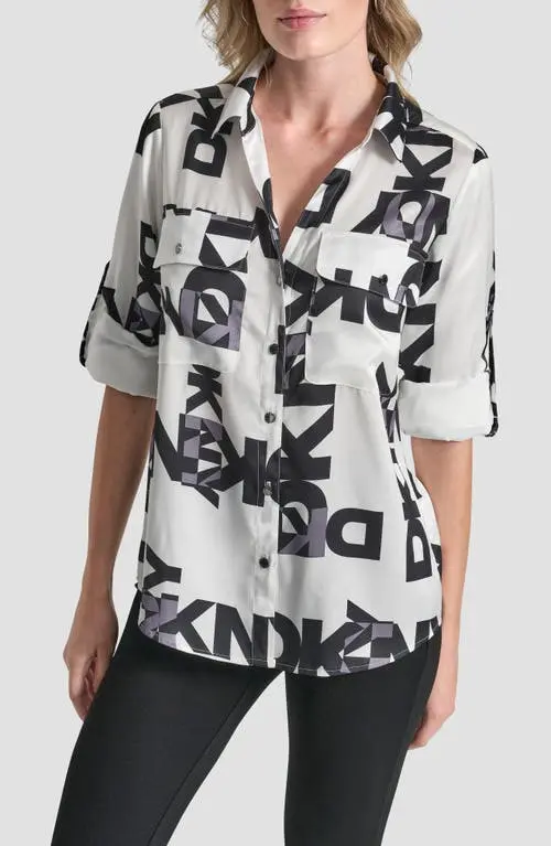 Dkny Roll-tab Cuff Button-up Shirt - White/black