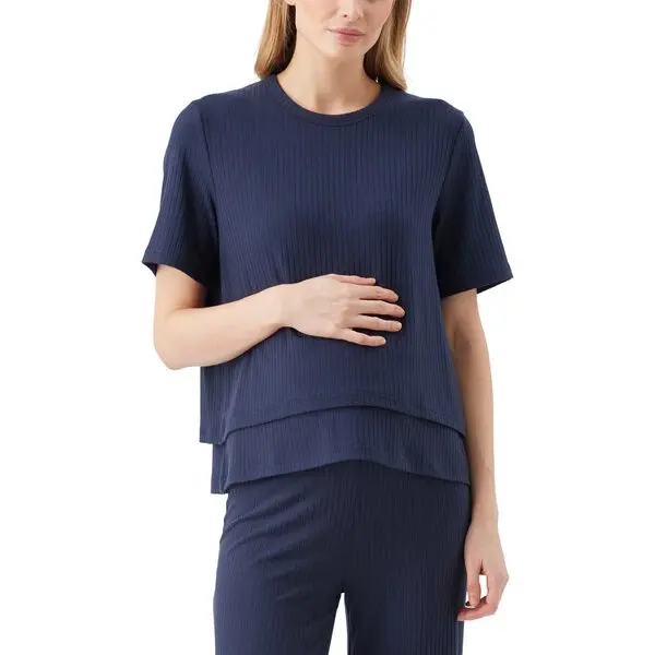 RIPE MATERNITY Mike Rib Nursing Top - Navy