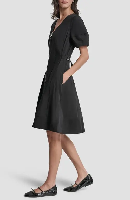 Dkny Poplin Fit & Flare Dress - Black