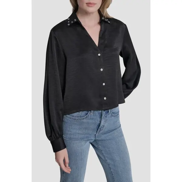 Dkny Grommet Collar Button-up Shirt - Black