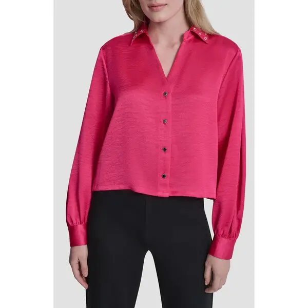 Dkny Grommet Collar Button-up Shirt - Hot Pink