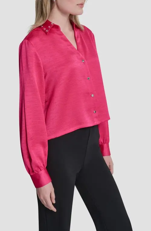 Dkny Grommet Collar Button-up Shirt - Hot Pink