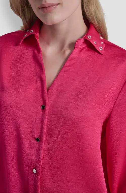 Dkny Grommet Collar Button-up Shirt - Hot Pink