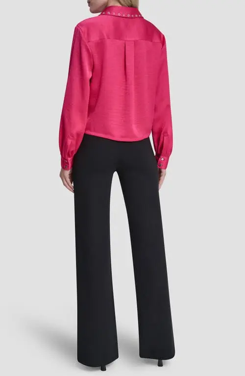 Dkny Grommet Collar Button-up Shirt - Hot Pink