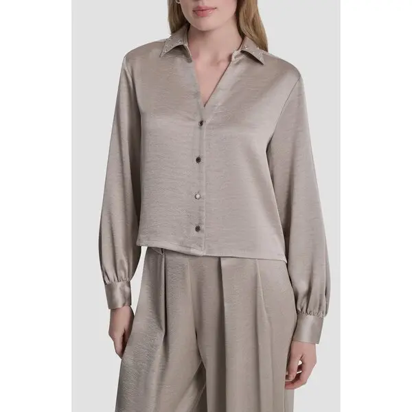 Dkny Grommet Collar Button-up Shirt - Pebble