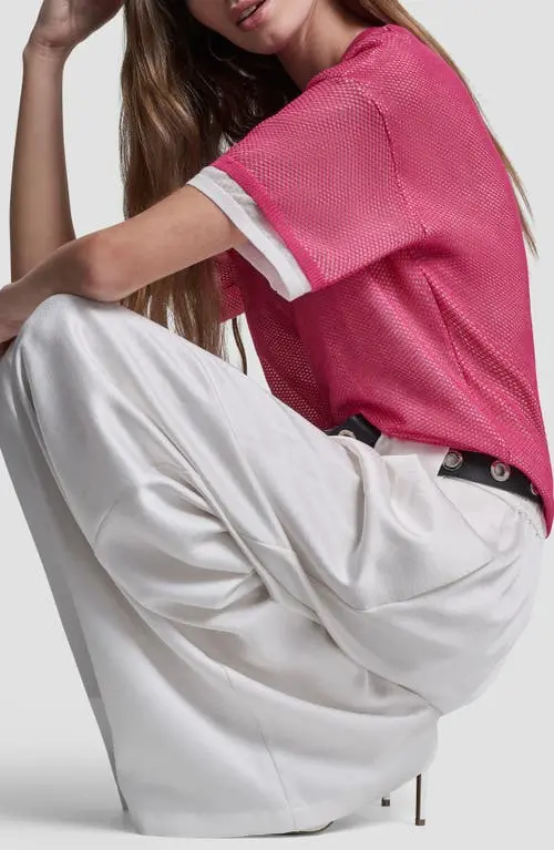 Dkny Boxy Mesh Overlay Top - Hot Pink/ivory