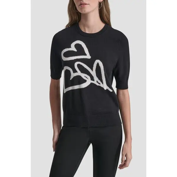 Dkny Graffiti Hearts Cotton Sweater - Black/ivory
