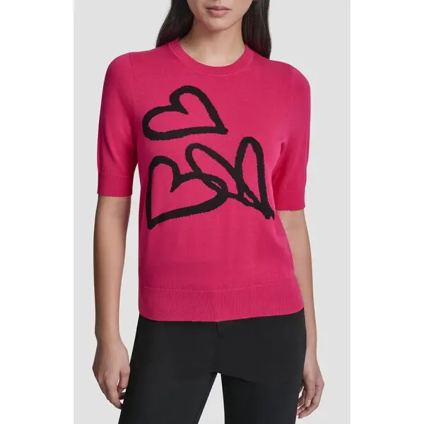 Dkny Graffiti Hearts Cotton Sweater - Hot Pink/black