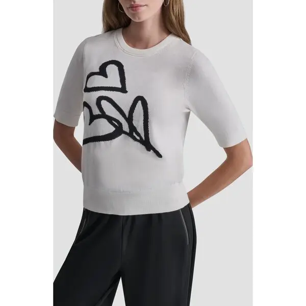 Dkny Graffiti Hearts Cotton Sweater - Ivory/black