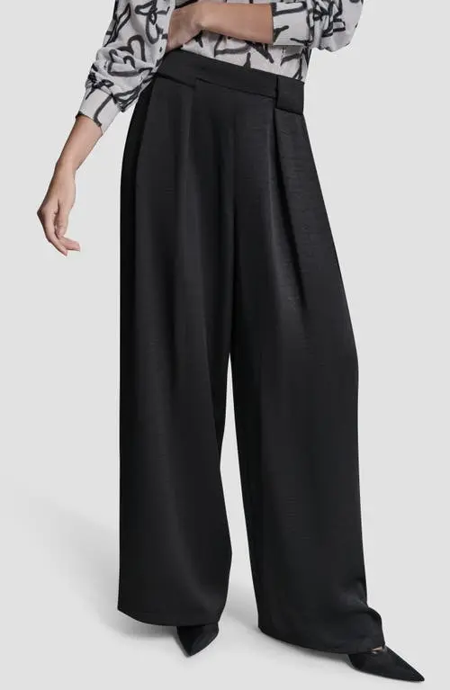 Dkny Pleat Wide Leg Satin Pants - Black
