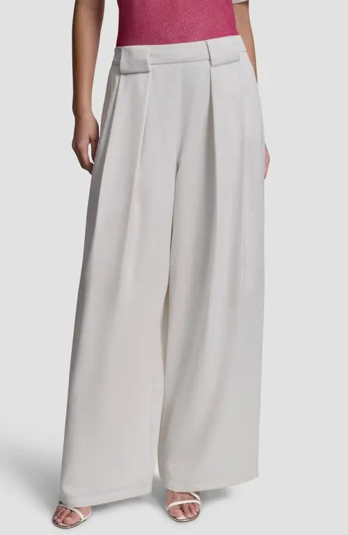 Dkny Pleat Wide Leg Satin Pants - Ivory