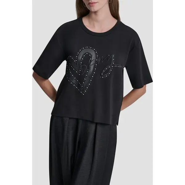 Dkny Stud Heart Appliqué T-shirt - Black