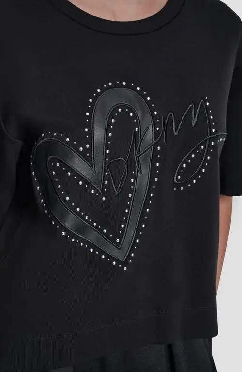 Dkny Stud Heart Appliqué T-shirt - Black