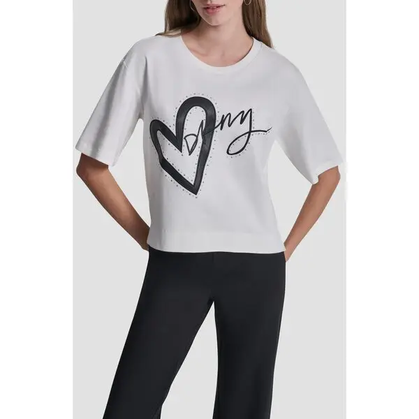 Dkny Stud Heart Appliqué T-shirt - White