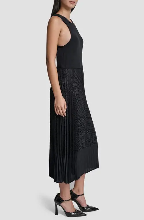 Dkny Mixed Media Pleat Midi Dress