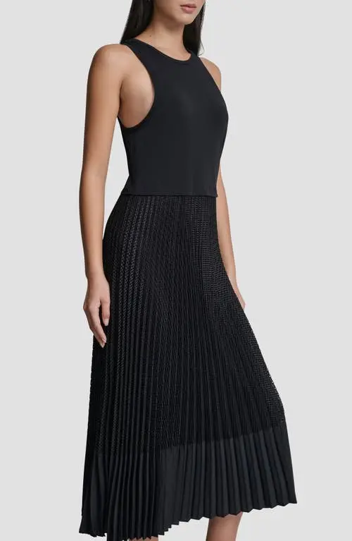 Dkny Mixed Media Pleat Midi Dress