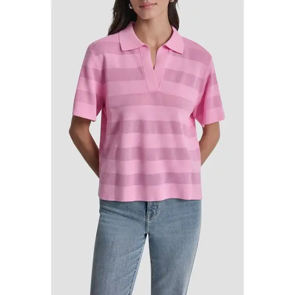 Dkny Sheer Stripe Polo - Bright Peony