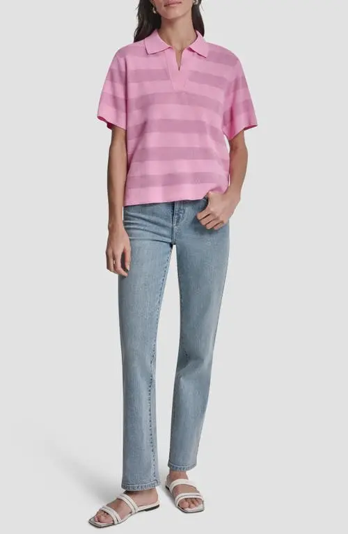 Dkny Sheer Stripe Polo - Bright Peony