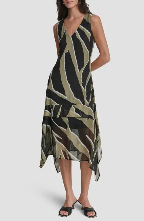 Dkny Crinkle Chiffon Handkerchief Hem Midi Dress - Jungle Block