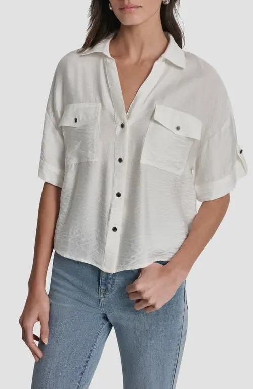Dkny Short Sleeve Roll Tab Shirt - Ivory