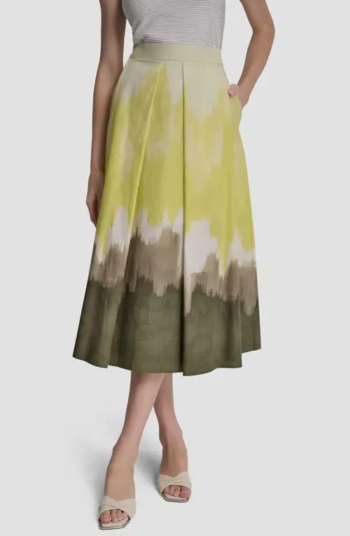 Dkny Ombré Pleated Cotton Poplin Midi Skirt