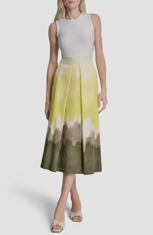 Dkny Ombré Pleated Cotton Poplin Midi Skirt