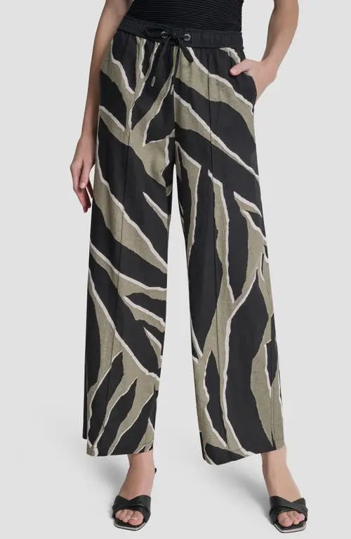 Dkny Print Linen Blend Drawstring Pants - Jungle Block