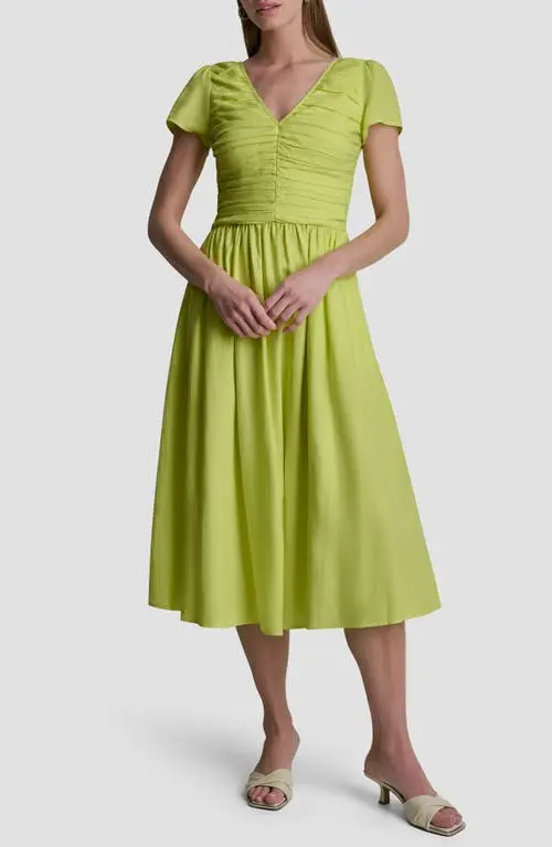 Dkny Ruched Bodice Linen Blend Midi Dress - Limeade
