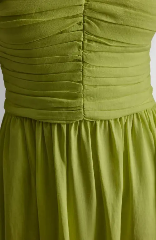 Dkny Ruched Bodice Linen Blend Midi Dress - Limeade