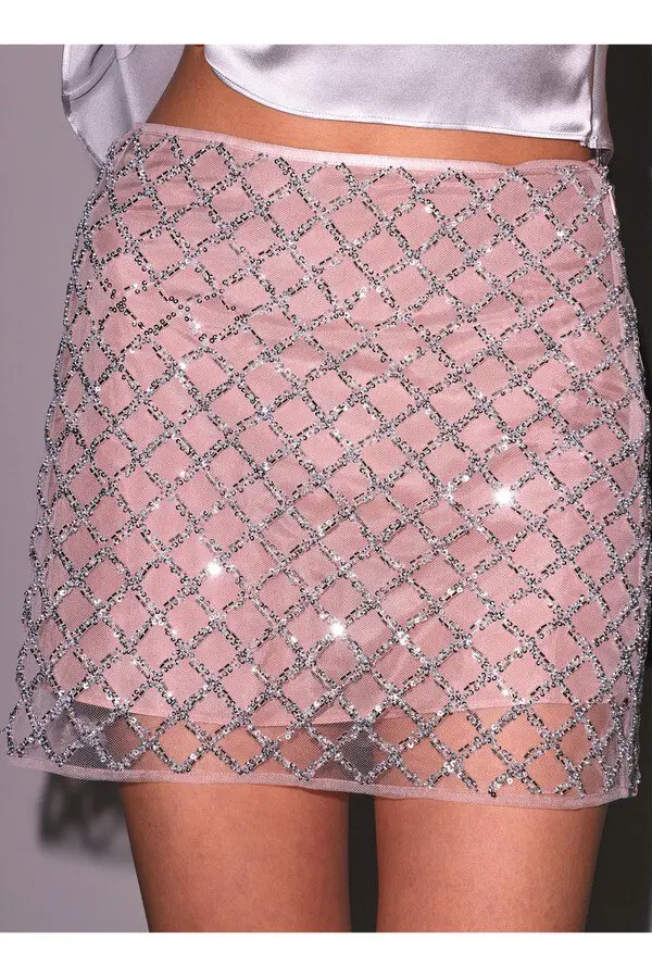 Fleur Du Mal Embellished Mini Skirt - Silver
