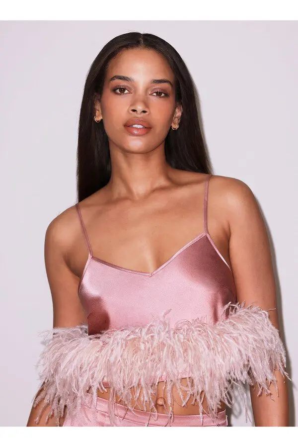 Fleur Du Mal Feather Cropped Cami - Pink