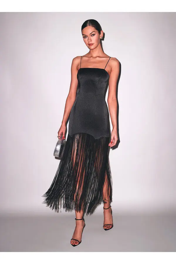 FLEUR DU MAL Fringe Maxi Dress - Black