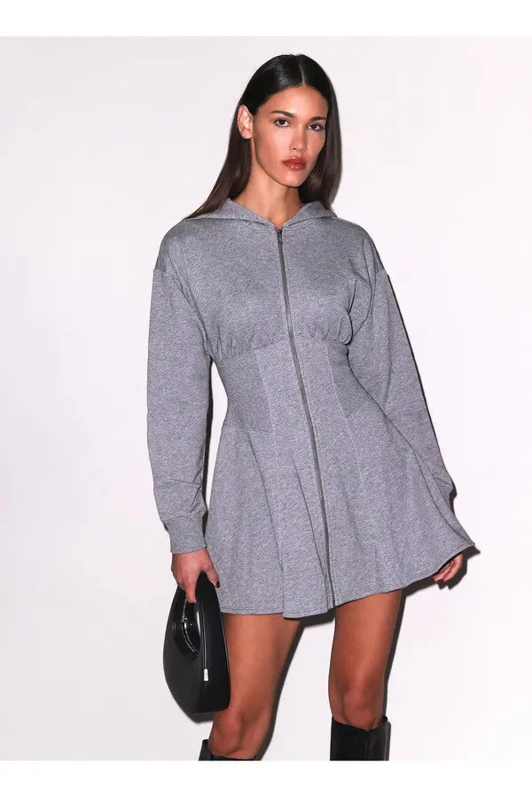 Fleur Du Mal Unzip Me Hoodie Dress - Gray