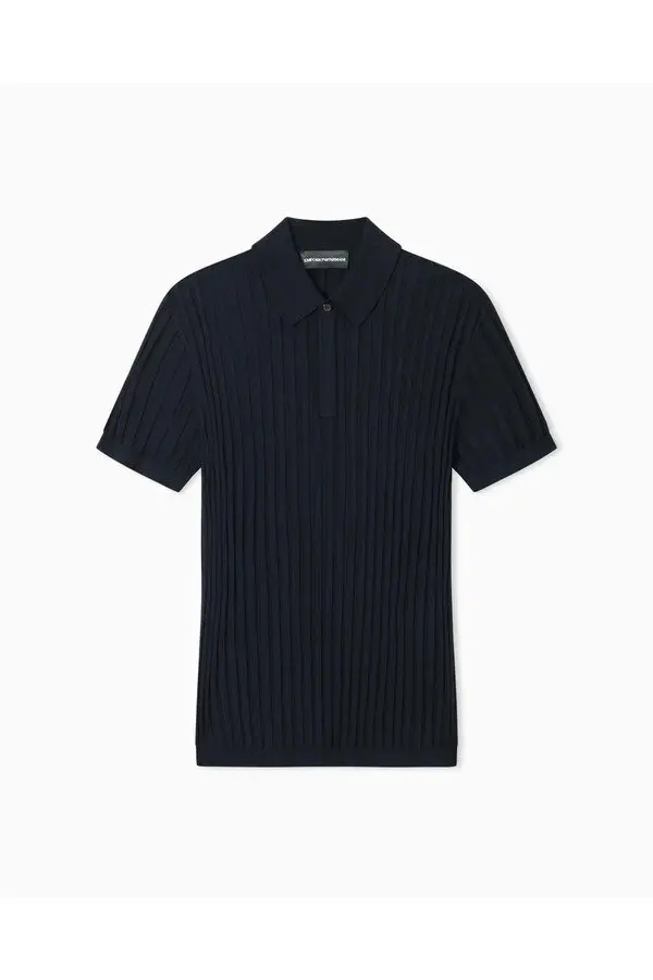 Emporio Armani Travel Essential Jacquard Polo Collar Sweater - Navy